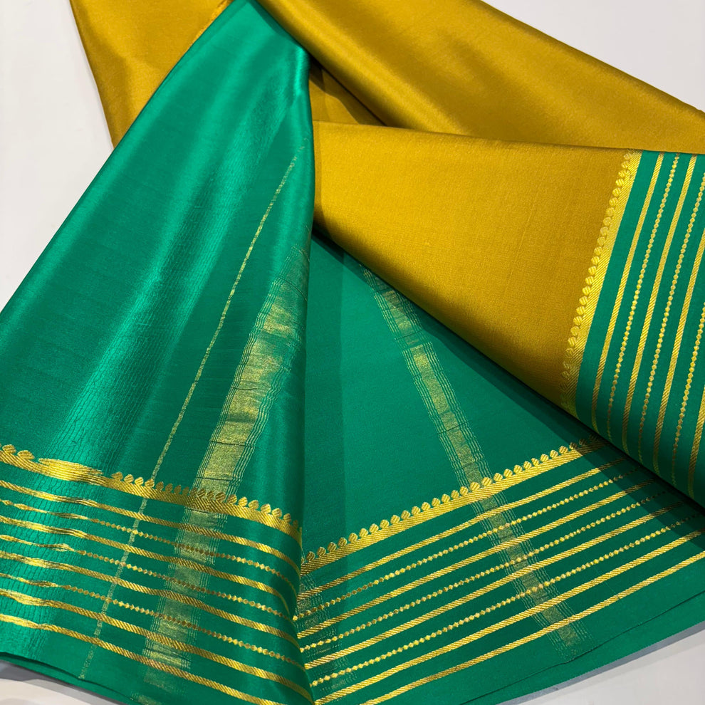 Pure Mysore Silk Saree | 100 grams | Contrast Lines | Raj Silk Villa