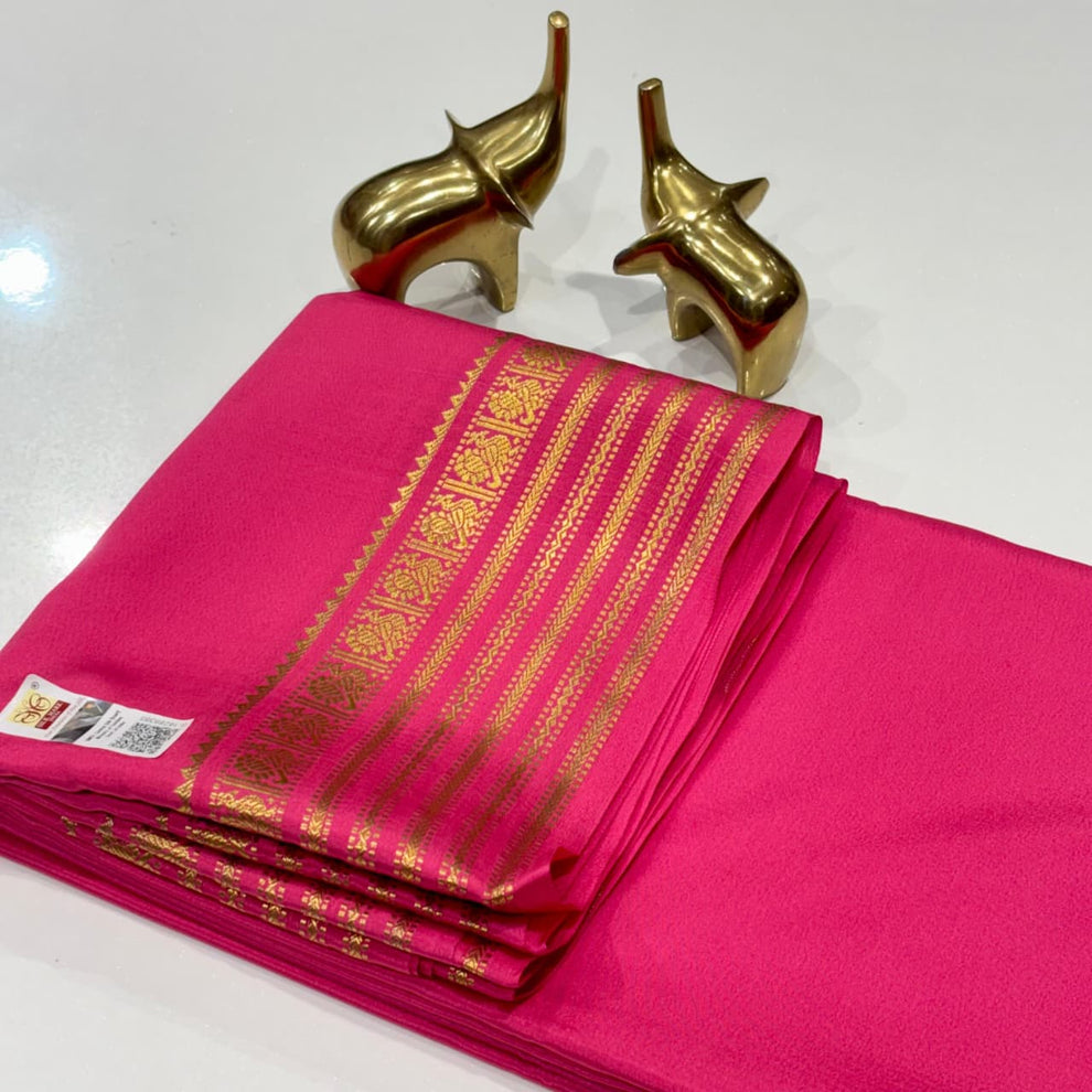 Pure Mysore Silk Saree | 5 - Line Peacock Border | Raj Silk Villa