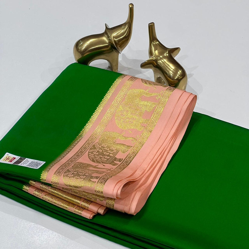 Pure Mysore Silk Saree |Single line Elephant Border |Raj Silk Villa