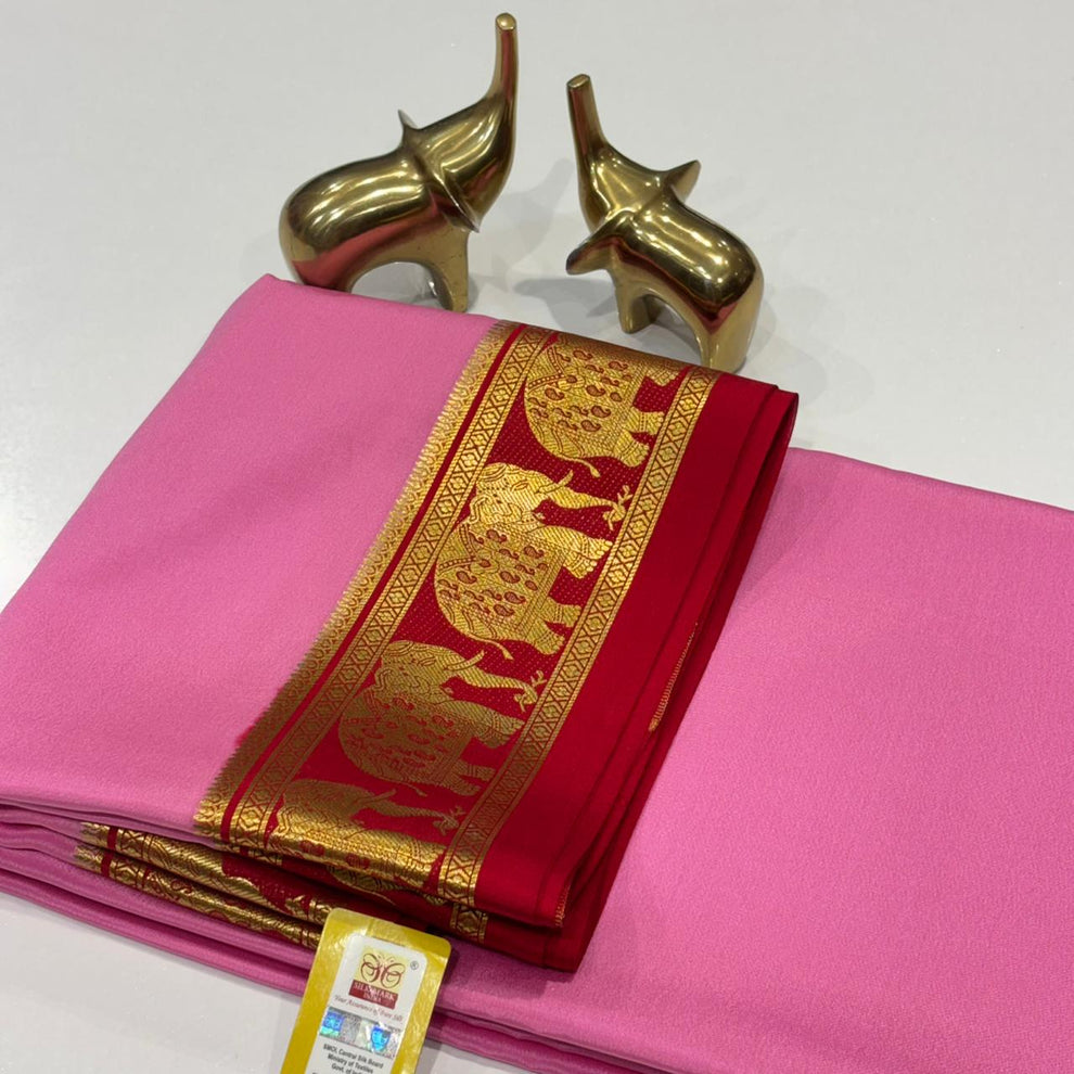 Pure Mysore Silk Saree |Single line Elephant Border |Raj Silk Villa