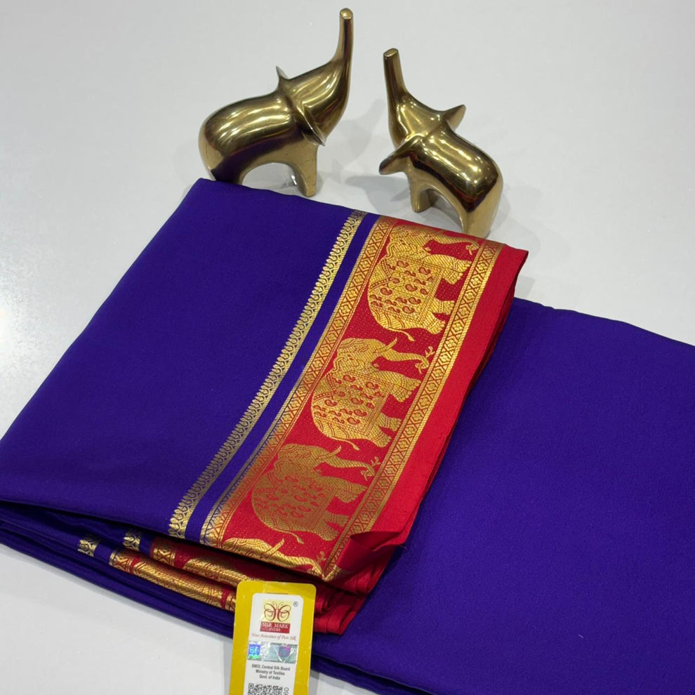 Pure Mysore Silk Saree |Single line Elephant Border |Raj Silk Villa