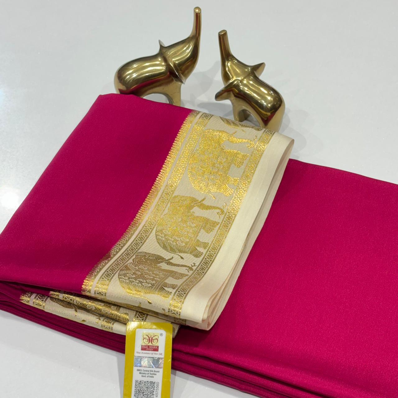 Pure Mysore Silk Saree |Single line Elephant Border |Raj Silk Villa