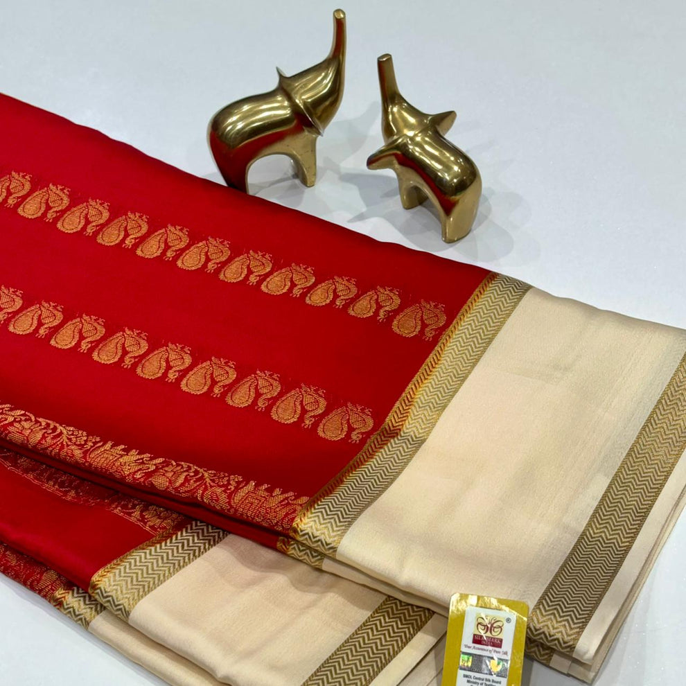 Pure Mysore Silk Saree | 100 Grams | Patli Pallu | Raj Silk Villa