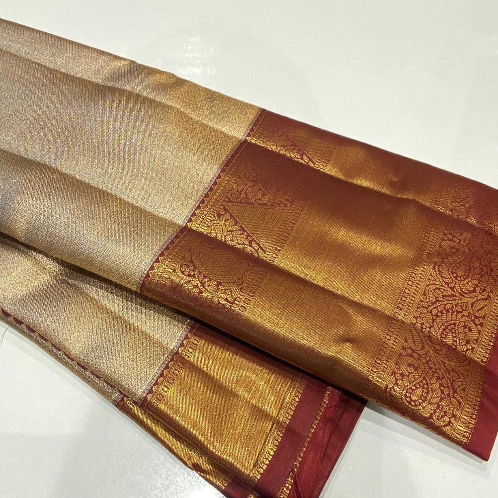 Semi Kanchivaram Tissue Saree | Contrast Border | Raj Silk Villa